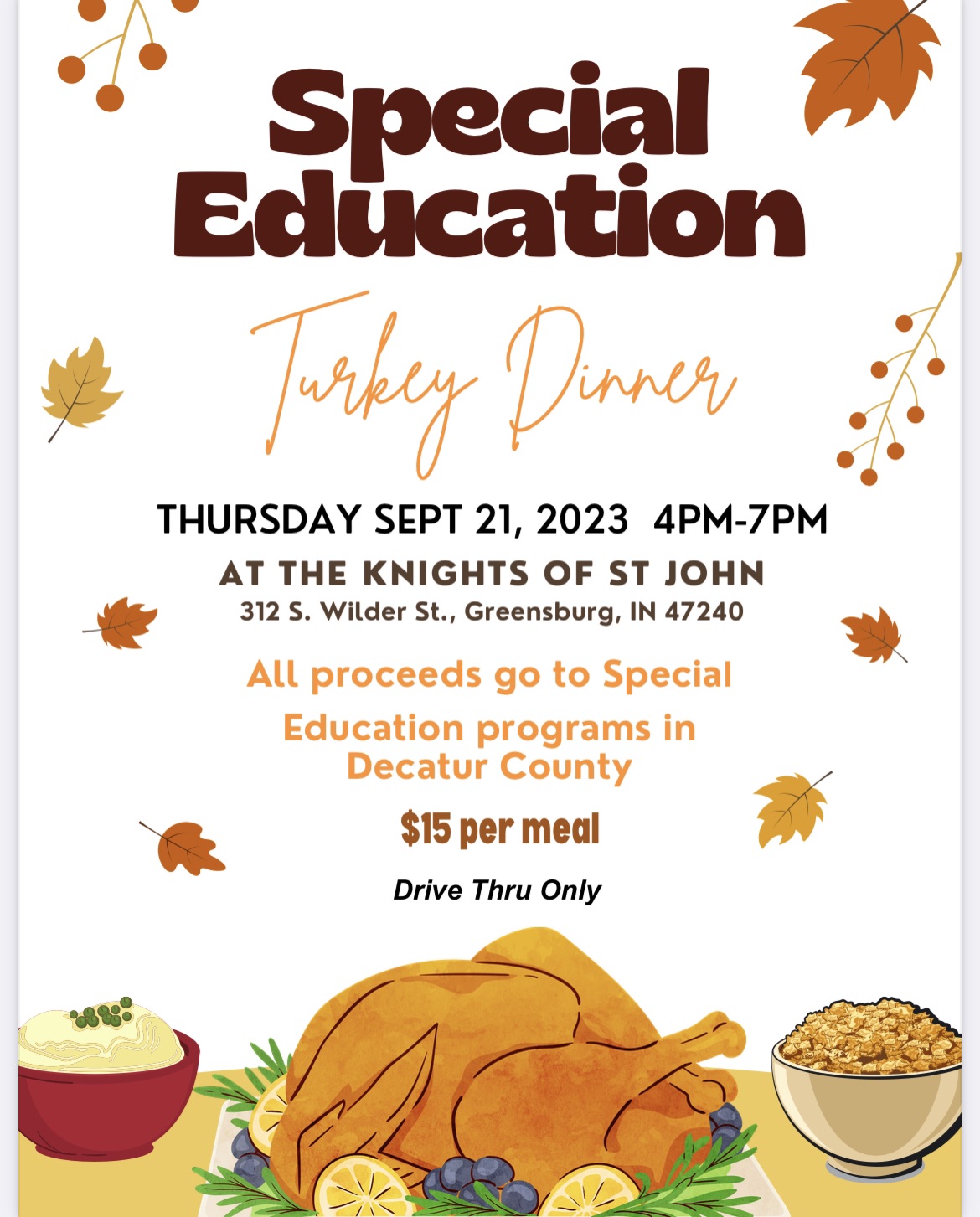 Special Education Turkey Dinner - Millhousen, Indiana